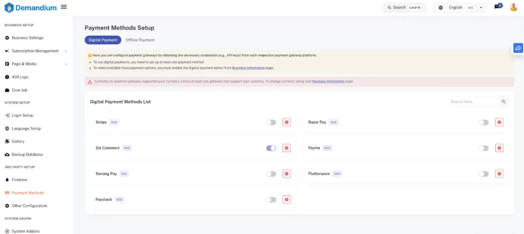 Demandium Admin Panel Mandatory Setup - Demandium